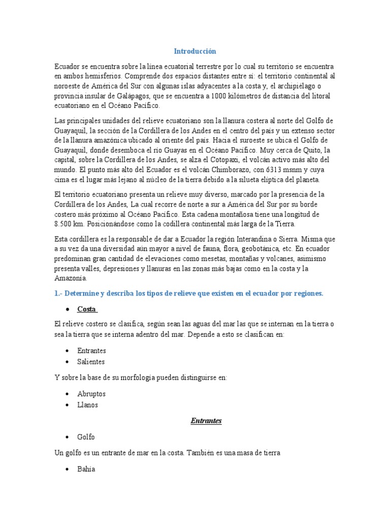 Tipos de relieve en Ecuador: regiones y características | PDF | Mar | Andes
