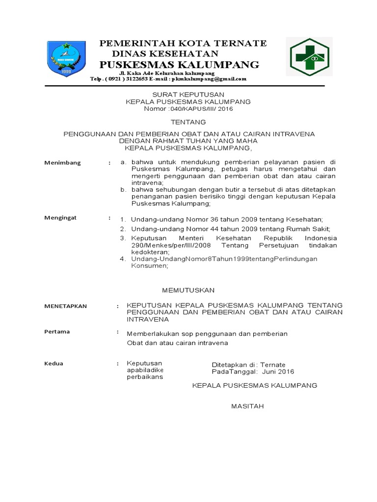 7.6.3.1 SK-Penggunaan-Dan-Pemberian-Obat-Atau-Intravena | PDF