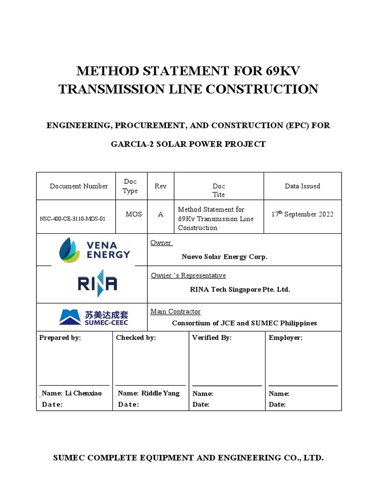 NSC-400-CE-3110-MOS-01-A-Method Statement for 69kV Transmission Line ...