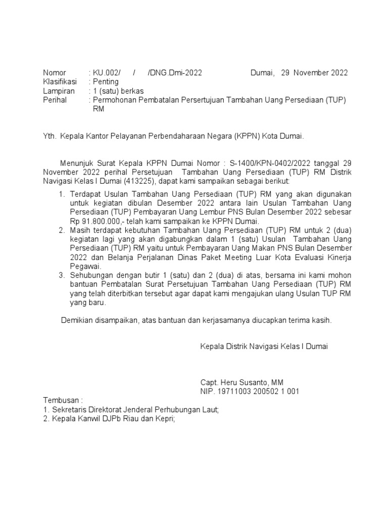 Usulan Pembatalan Persetujuan TUP | PDF