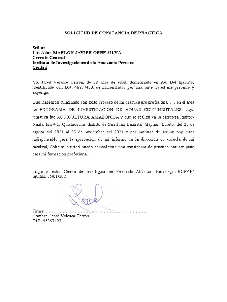 Solicitud de Constancia de Práctica | PDF