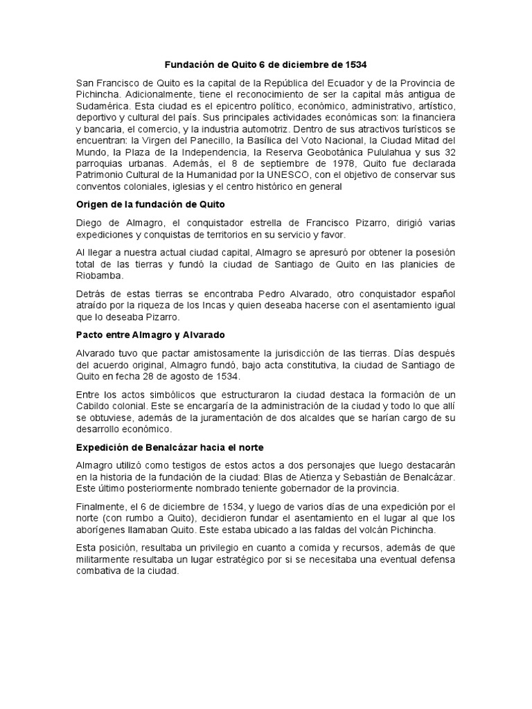 Fundación de Quito 6 de Diciembre de 1534 | PDF | Ecuador