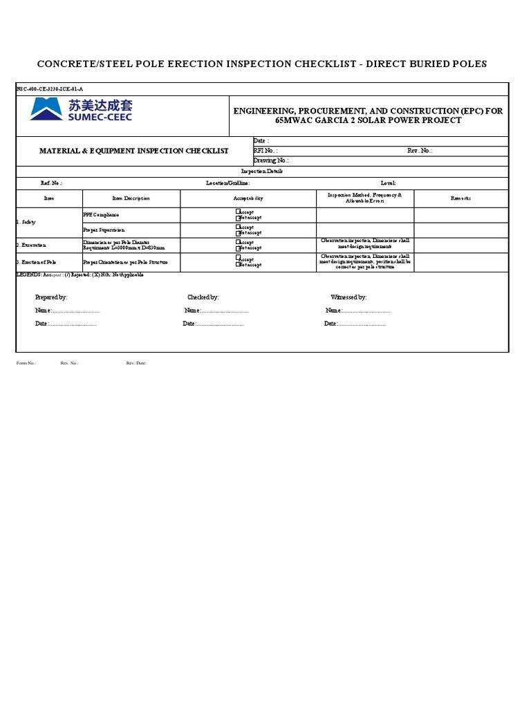 EPC Inspection Checklist | PDF | Engineering | Manufactured Goods