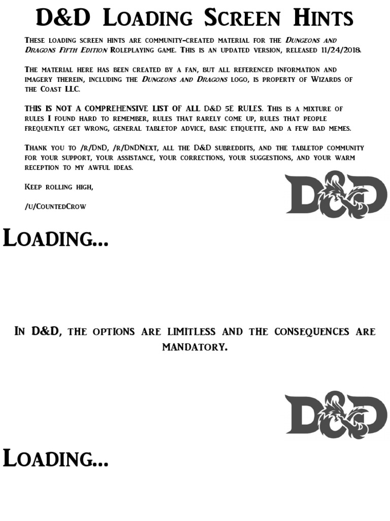DND 5e Loading Screen Hints | PDF | Dungeons & Dragons | Ammunition