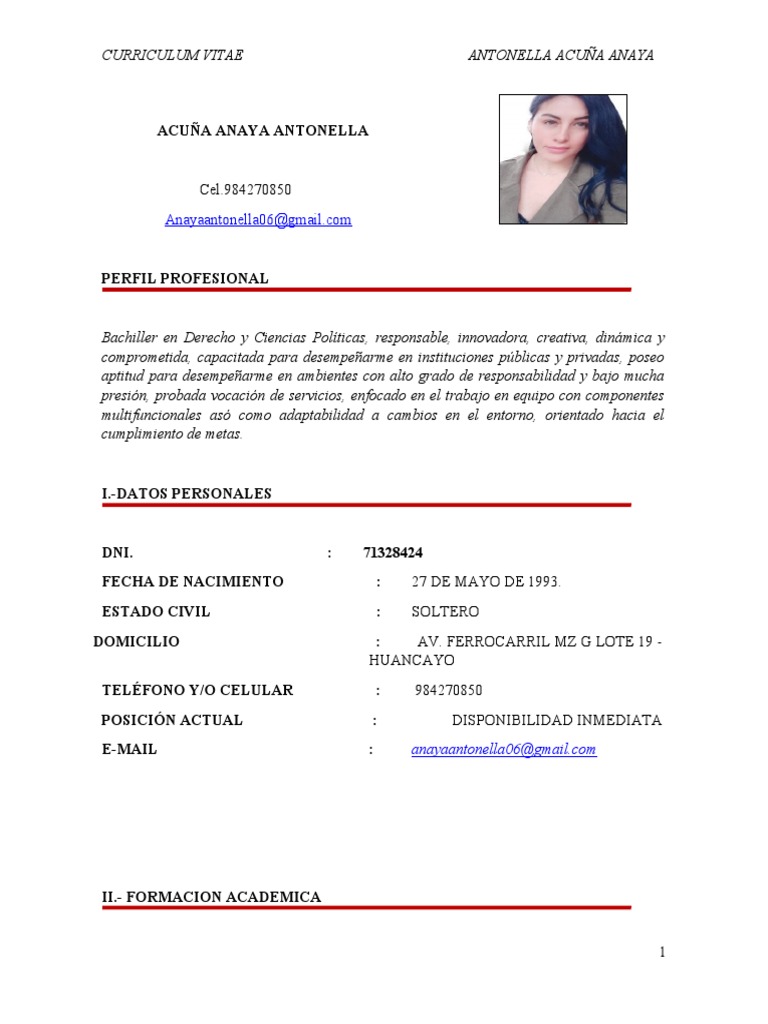 ACUÑA ANAYA ANTONELLA CV Derecho | PDF | Justicia | Crimen y violencia