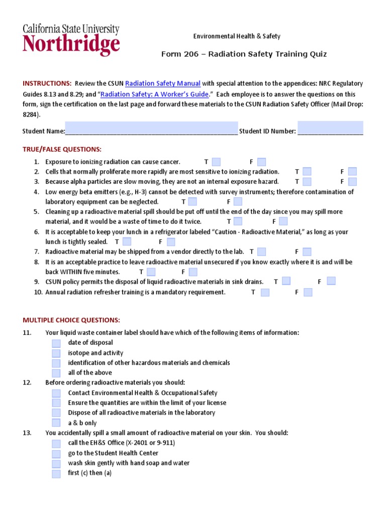 Form 206 Quiz | PDF | Radioactive Decay | Ionizing Radiation