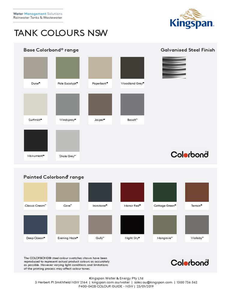 Kingspan Aquaplate Colour Chart NSW | PDF