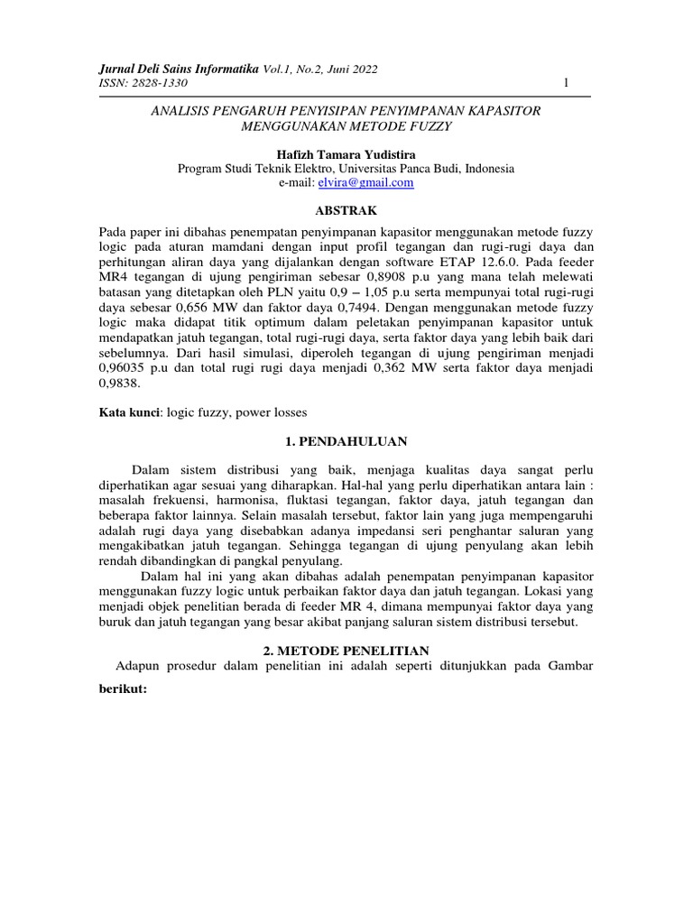 Analisis Pengaruh Penyisipan Penyimpanan Kapasitor Menggunakan Metode Fuzzy | PDF