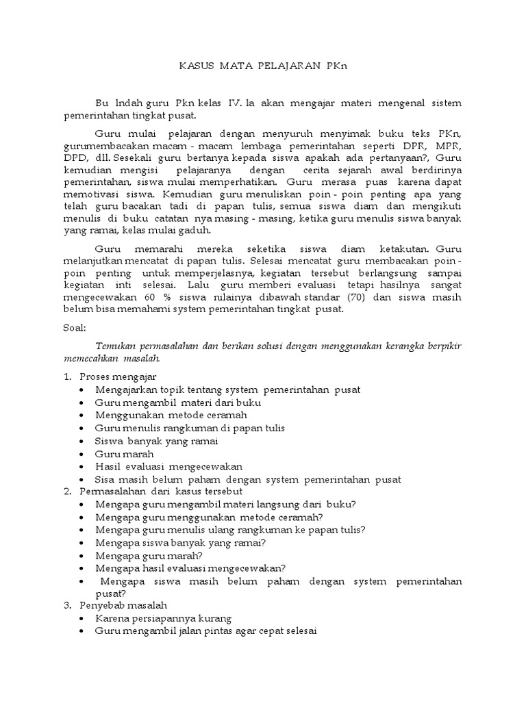 TUGAS CONTOH SOAL KASUS TAP MAPEL PKN SD | PDF