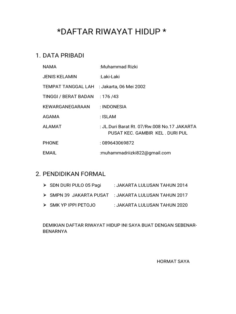 CV Muhammad Rizki - Data Pribadi dan Pendidikan | PDF
