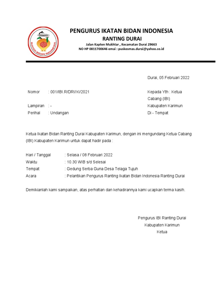 Pelantikan Pengurus IBI Durai 2022 | PDF