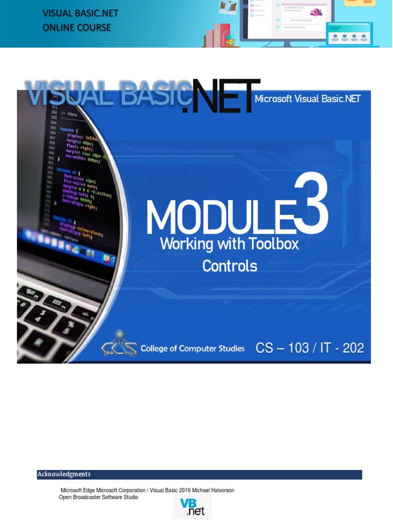 Module 3 Working With Toolbox Controls | PDF | Visual Basic .Net | Programming