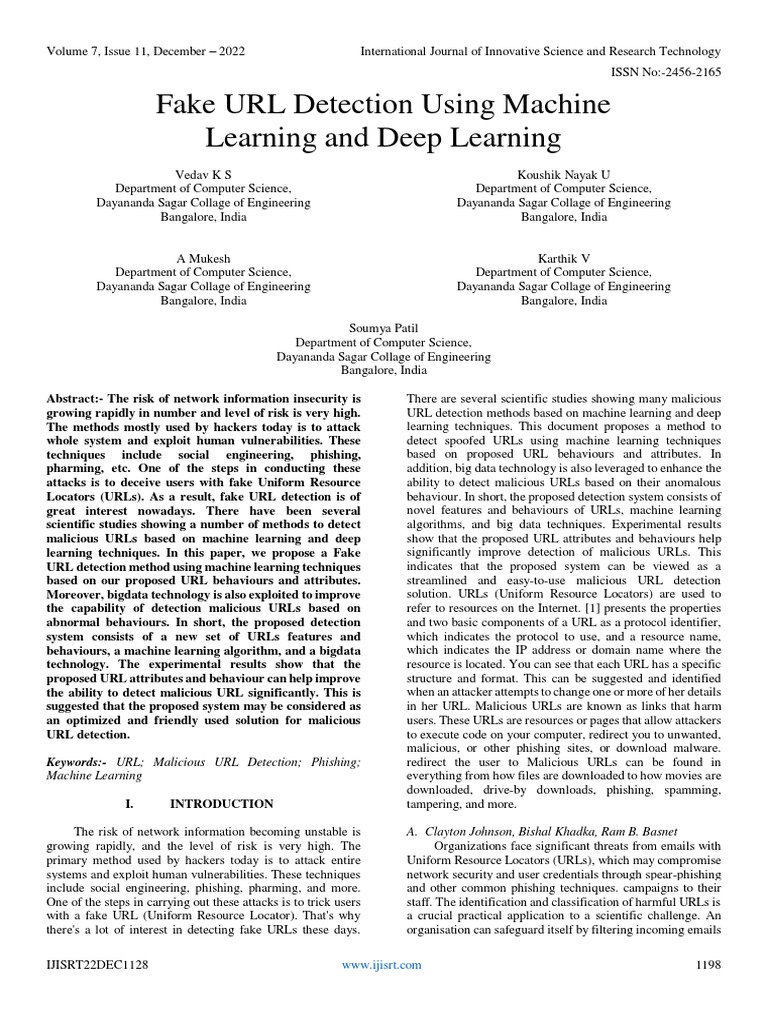 Fake URL Detection Using Machine Learning and Deep Learning | PDF | Malware | Phishing