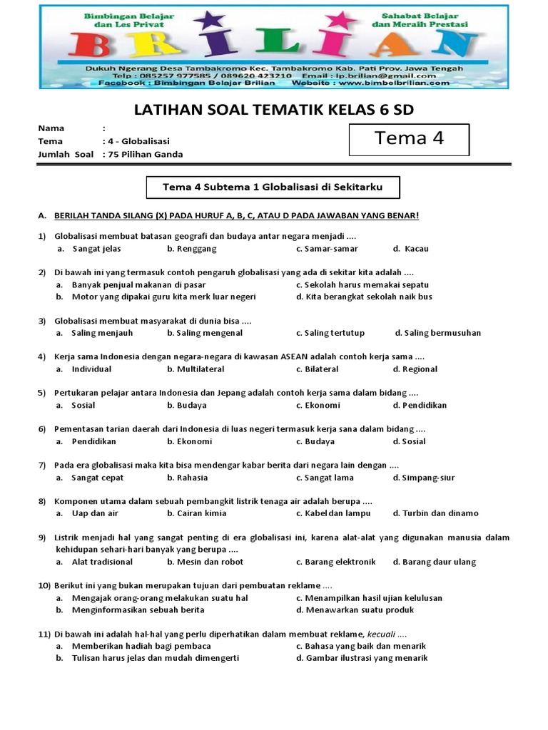 Soal Pilihan Ganda Kelas 6 SD Tema 4 | PDF