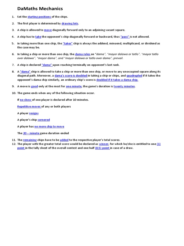 DaMaths Mechanics: Game Rules Explained | PDF