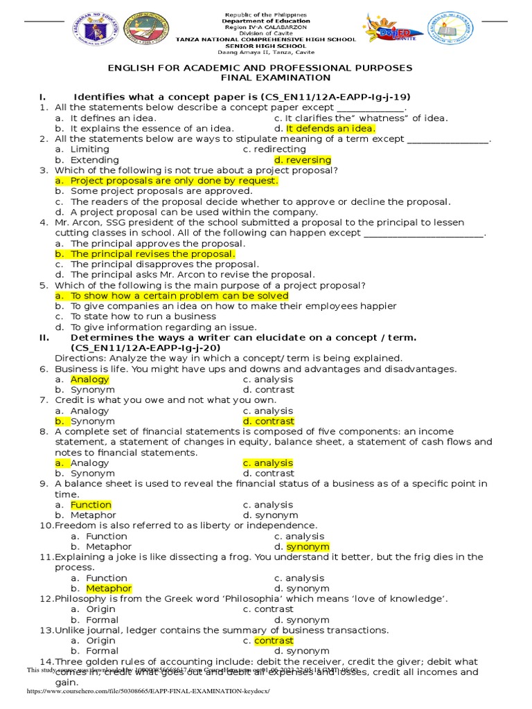 EAPP FINAL EXAMINATION Key | PDF | Ketchup | Sauce