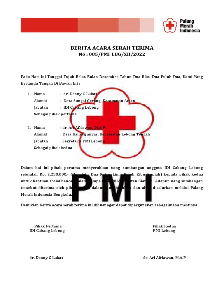 Berita Acara Serah Terima Idi-Pmi | PDF | Ilmu Sosial