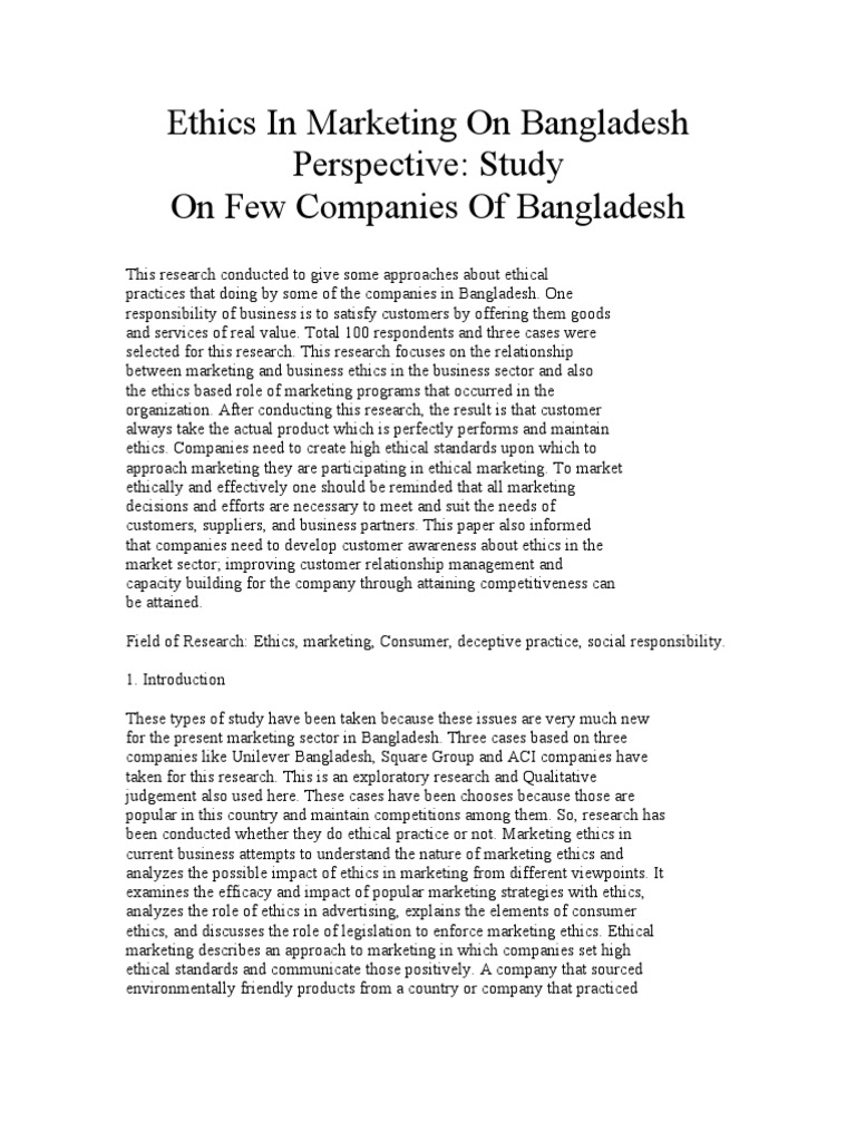 Ethical Marketing in Bangladesh | PDF | Marketing | Corporate Social ...