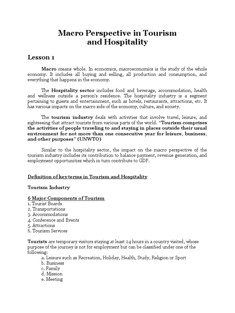 Lesson 1-Macro Perspective in Tourism and Hospitality | PDF | Tourism ...