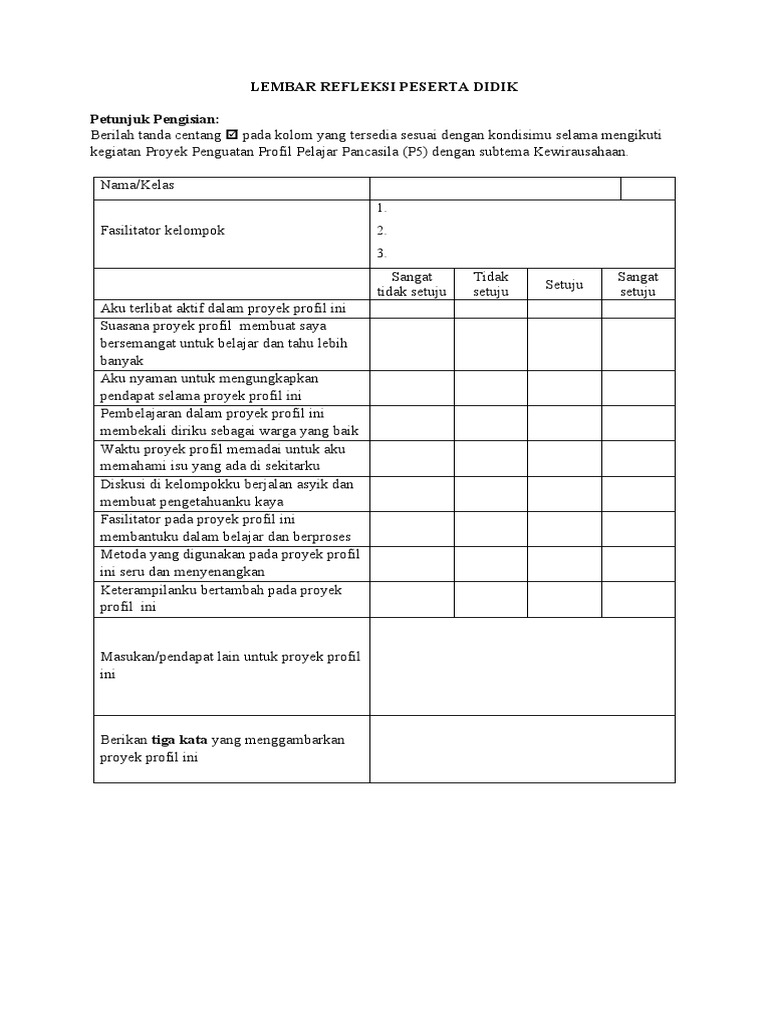 Lembar Refleksi Peserta Didik | PDF