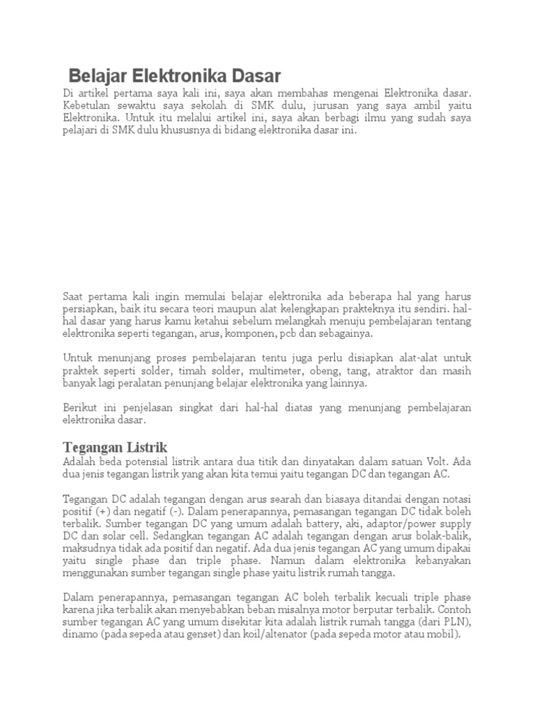 Panduan Belajar Elektronika Dasar | PDF