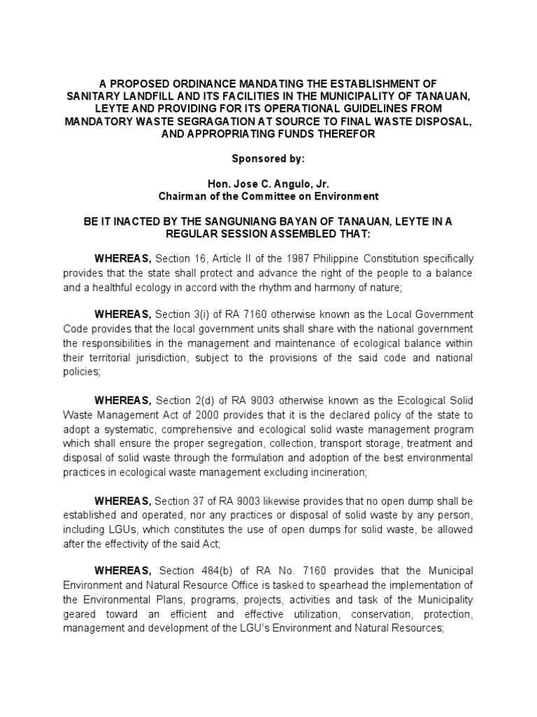 Ordinance Sanitary Landfill | PDF | Waste Management | Municipal Solid Waste