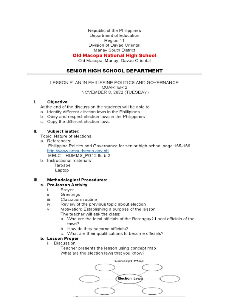 Lesson Plan in PPG Laws of Election | PDF | Lesson Plan | Teachers