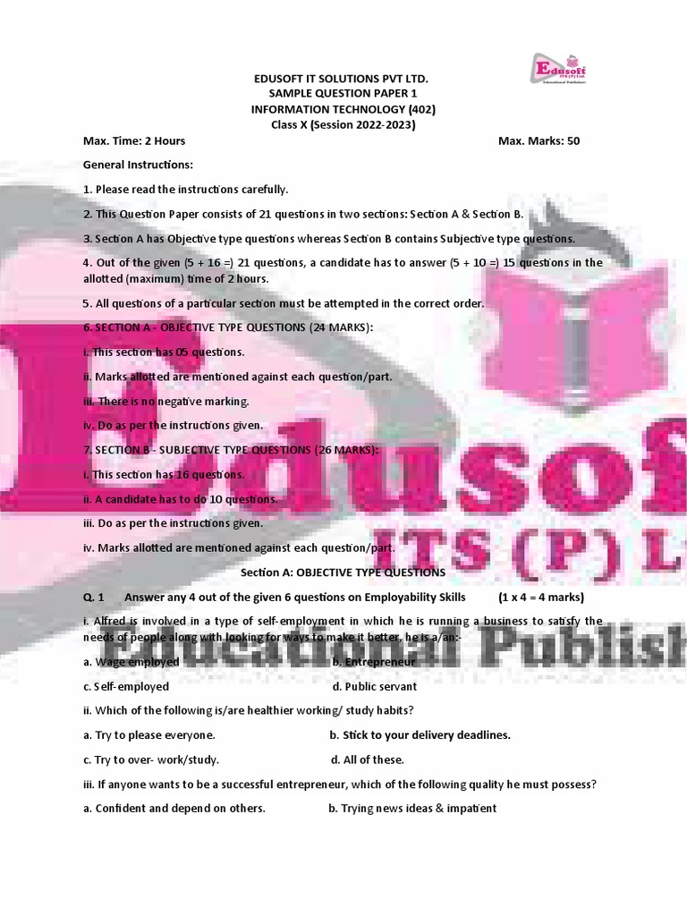 402-X-2022-23-Sample QP-1 | PDF | Sql | Computing