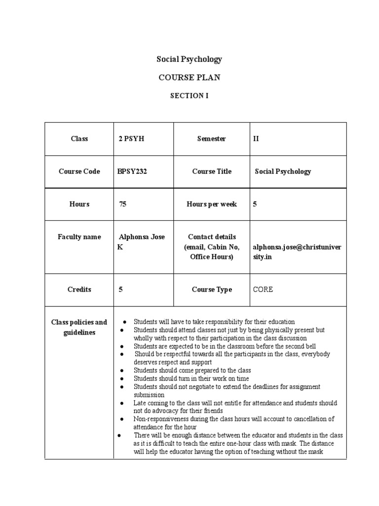 Social Psychology Course Plan | PDF | Social Psychology | Psychology