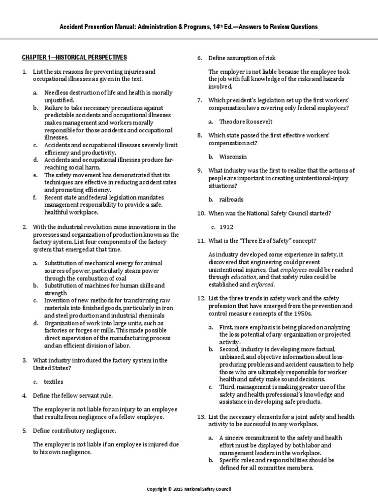 Accident Prevention Manual Administration & Programs, 14th Ed.-Answers ...