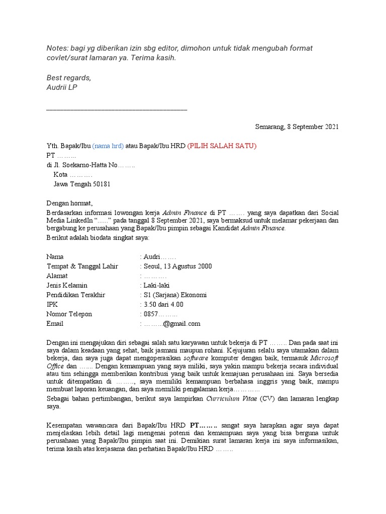 Contoh Surat Lamaran | PDF