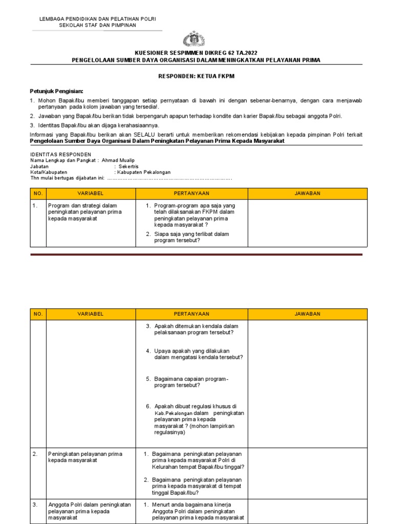 Kuesioner Es FKPM Revisi | PDF