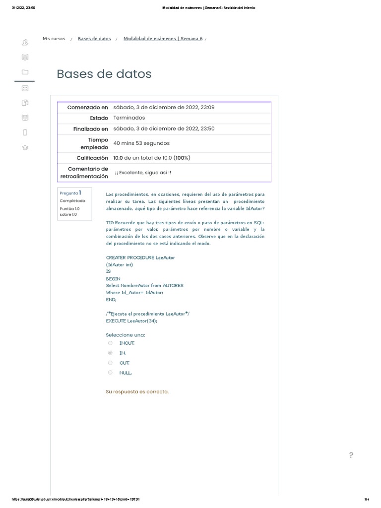 Base de Datos Semana 6_ Revisión Del Intento | PDF | SQL | Gestión de tecnología de la información