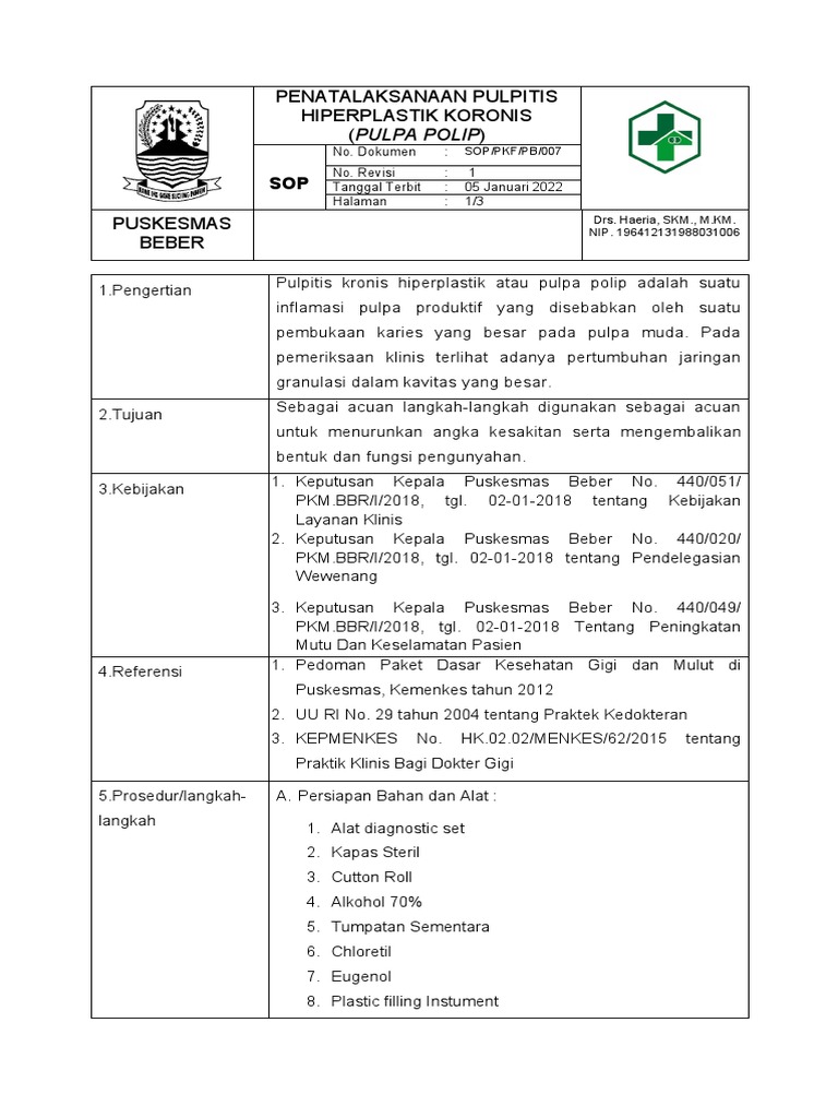 Spo 108 Penatalaksanaan Pulpitis Hiperplastik Kronis (Pulpa Polip) | PDF