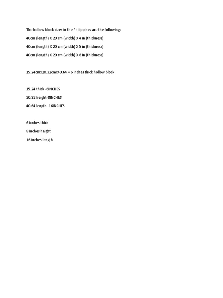 The Hollow Block Sizes in The Philippines Are The Following | PDF