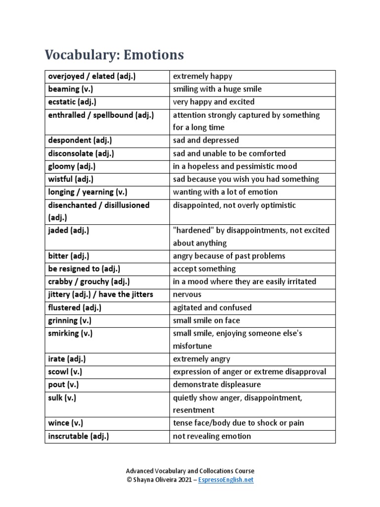 Review - Vocabulary Emotions | PDF