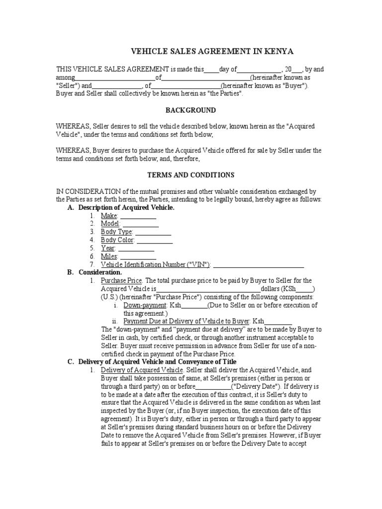 Car Sales Agreement Kenya 1 | PDF