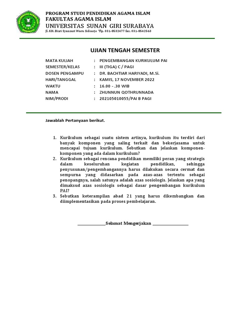 UTS Pengembangan Kurikulum | PDF | Karier & Perkembangan