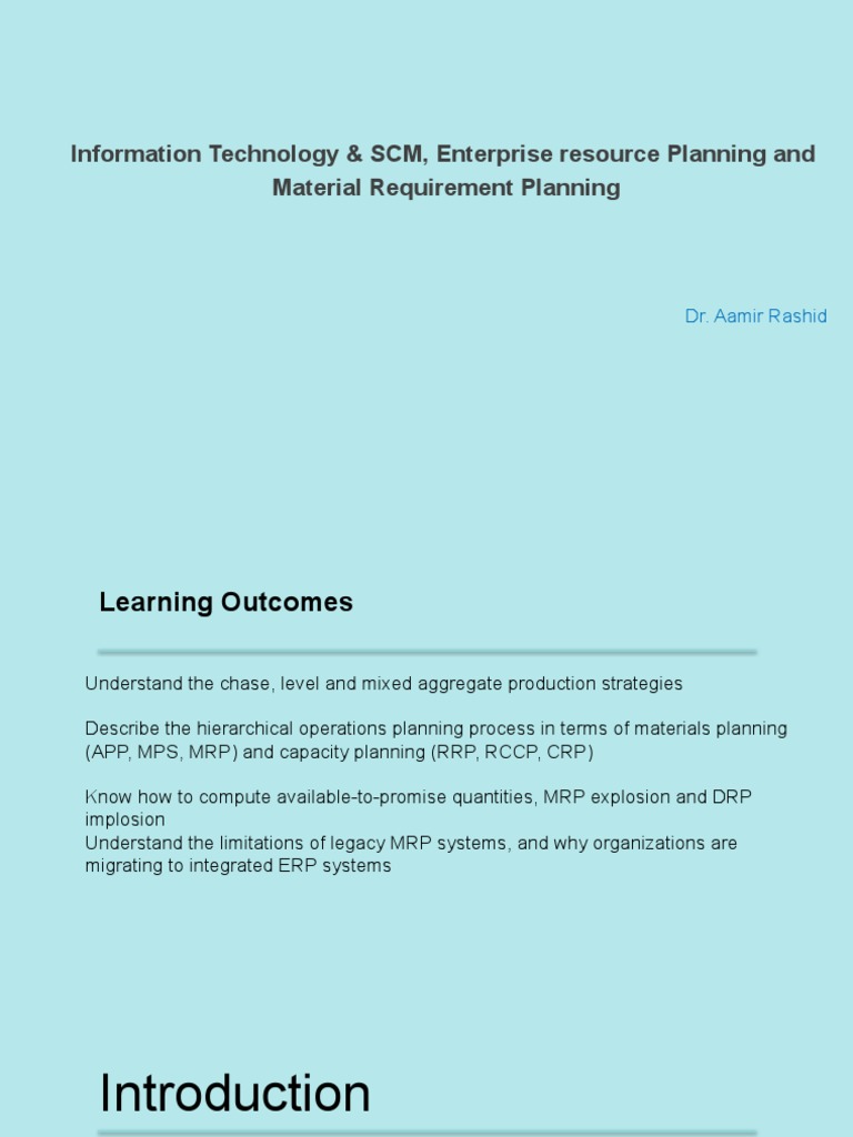 Week 11 & 12 (MRP - Information Technology & SCM, ERP) | PDF ...