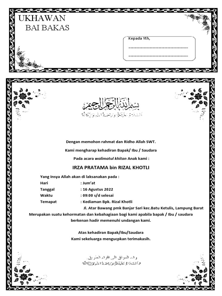 Undangan Khitanan Irza Pratama | PDF