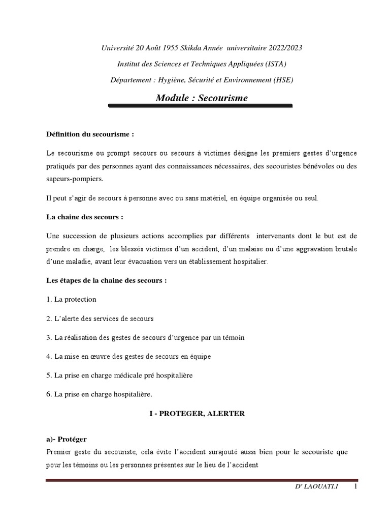 Cours Secourisme | PDF | Brûlure | Plaie