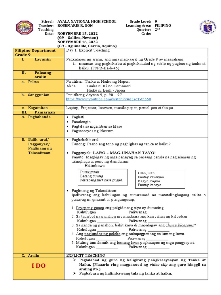 FILIPINO 9-Q2-A2.1-Kasaysayan NG Tanka at Haiku | PDF