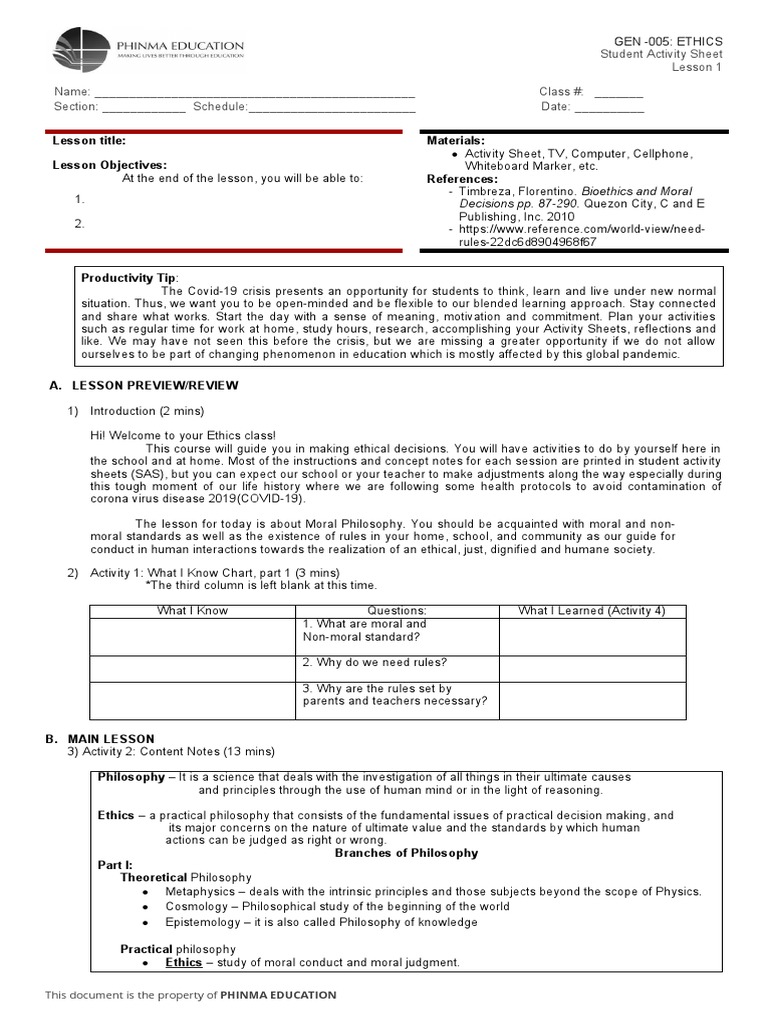 Lesson 1 Ethics | PDF | Morality | Epistemology