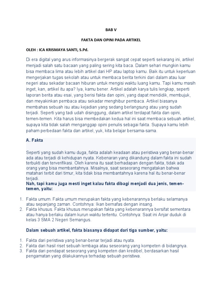 Fakta Opini Pada Artikel. Ica | PDF