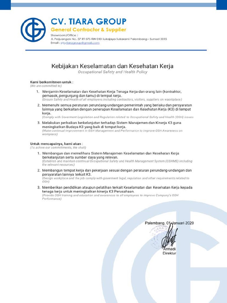 Kebijakan k3 Tiara Group | PDF