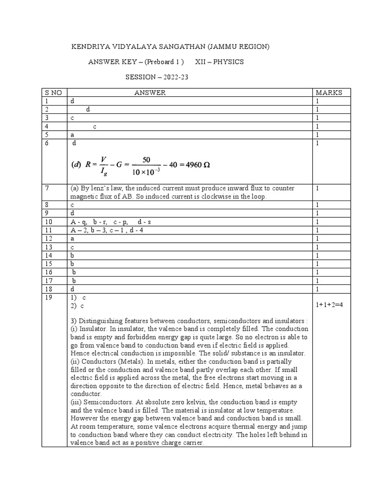 Ans Key 12 Jammu | PDF | Electrical Resistivity And Conductivity | Atomic Nucleus