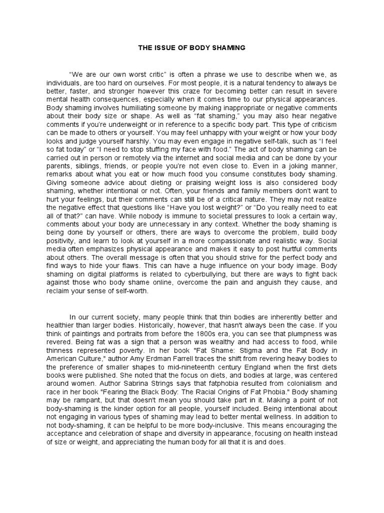 The Issue of Body Shaming | PDF | Shame | Mental Disorder