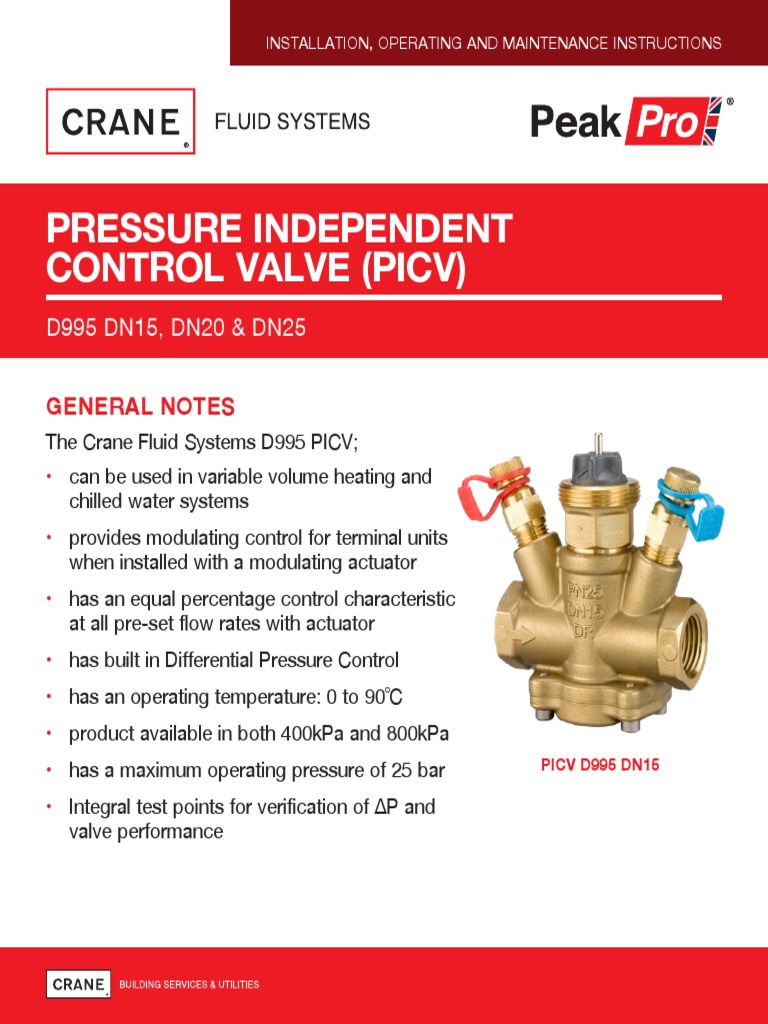 Crane D995 PICV Installation Guide | PDF | Valve | Pressure Measurement