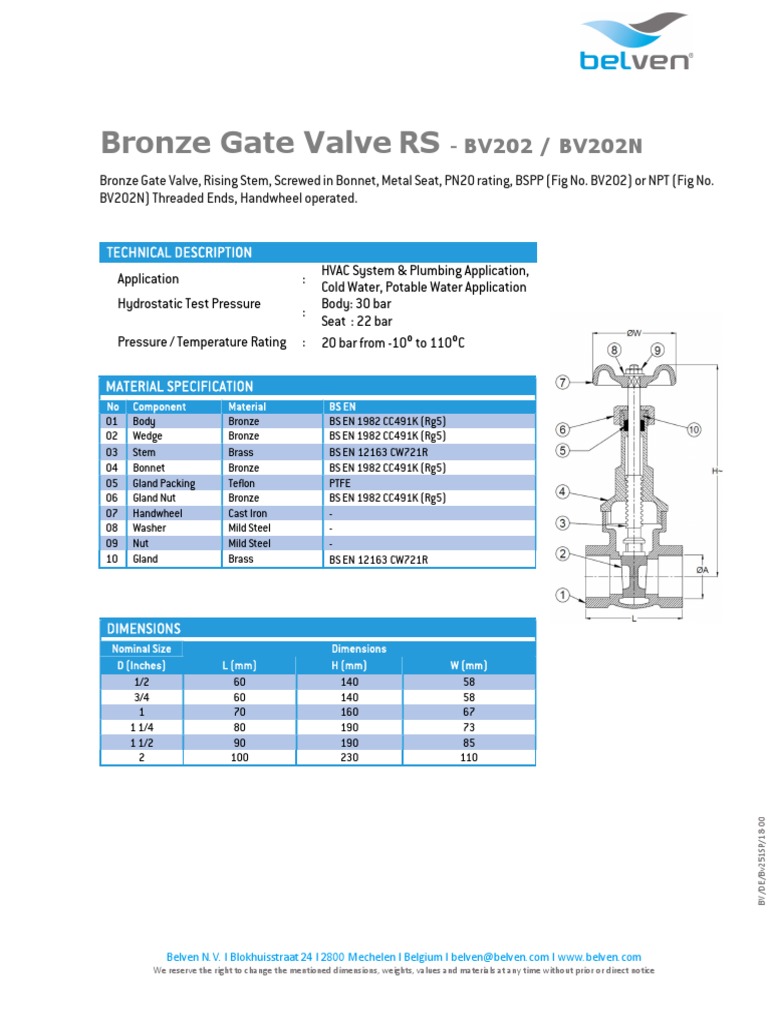 BV202 Bronze RS Gate Valve | PDF | Valve | Chemical Engineering