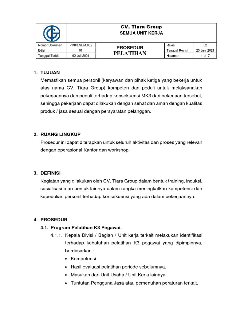 Prosedur Pelatihan k3 | PDF